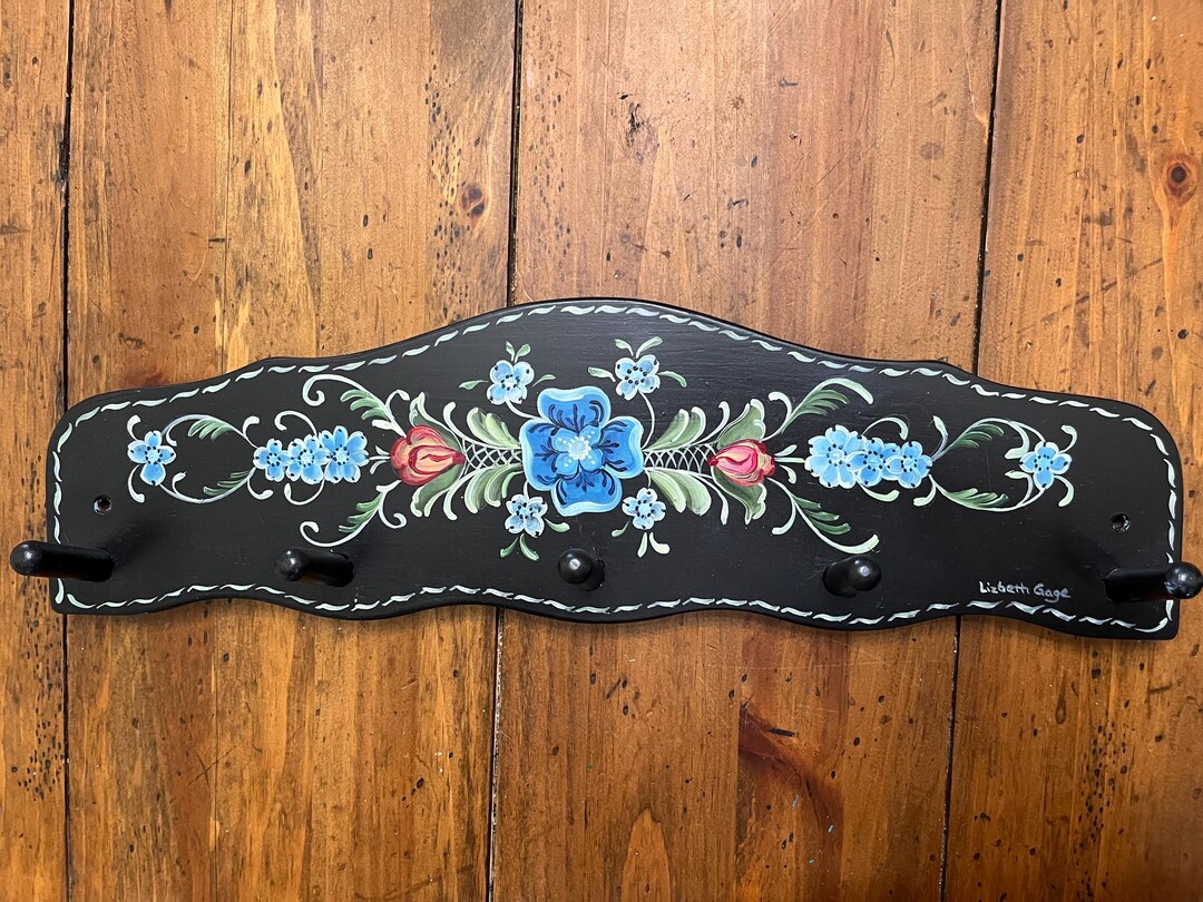 Rosemaled Wood Peg Rack - Etsy