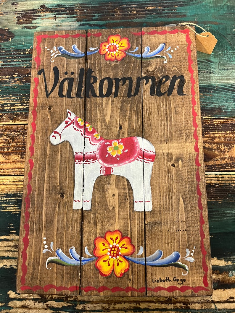 Rustic Wood Swedish Vãlkommen Plaque Dala Horse - Etsy