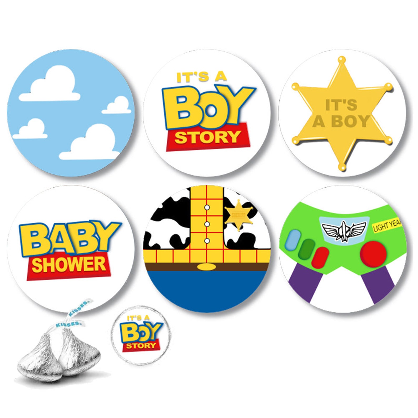 BOY STORY Toy Story Inspired Baby Shower Kiss Stickers - Etsy