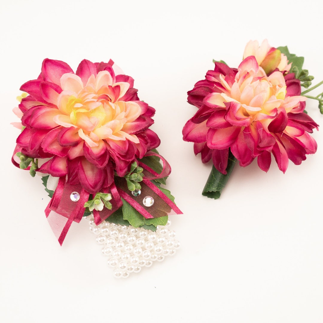 Hot Pink Corsage for Prom, Corsage and Boutonniere Set Wrist Corsage ...