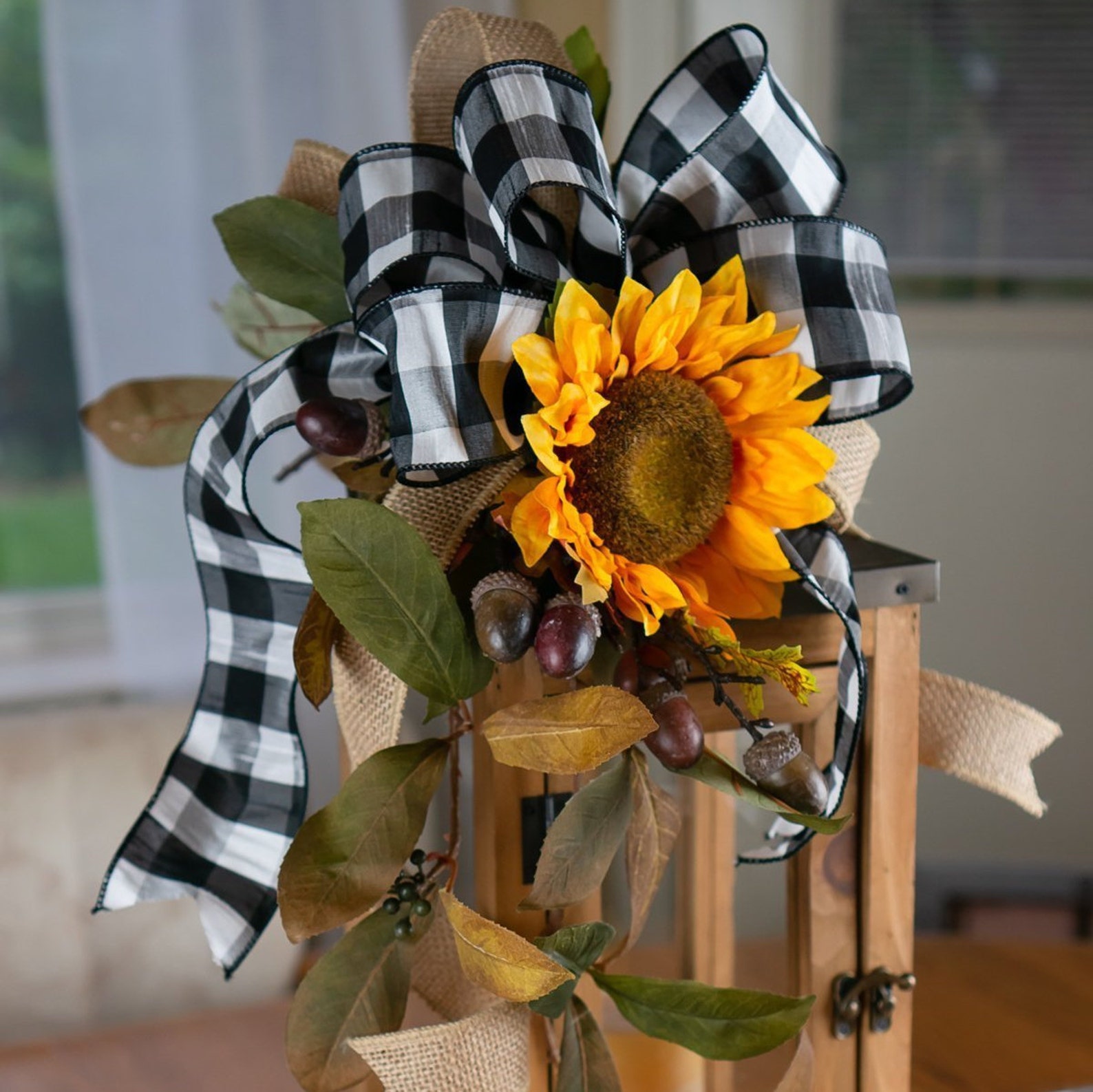 Buffalo Check Sunflower Lantern Swag Topper Fall Lantern - Etsy