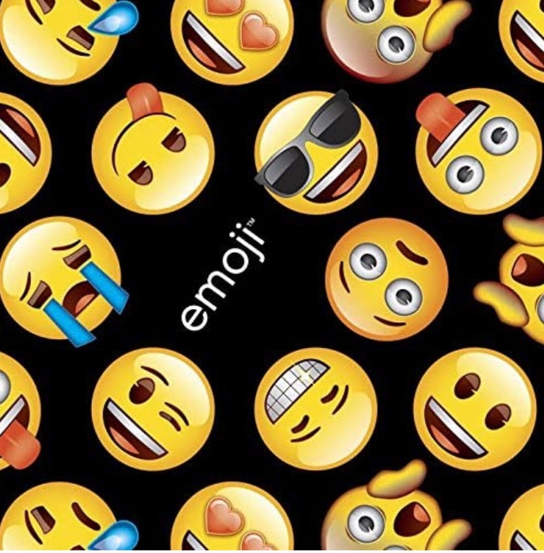 Emoji Black 100% COTTON FABRIC Smile Joy Tongue Cool Wink Love - Etsy
