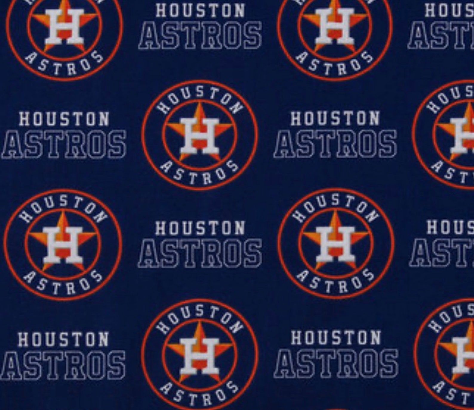 HOUSTON ASTROS Navy Orange 100% Cotton Fabric Print Logo 1/4 Yard X 44 ...