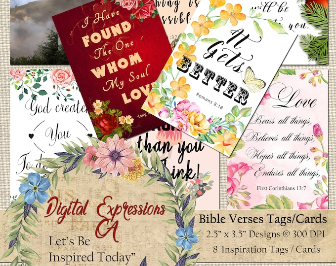 Printable Tags, Scripture Art Print, Bible Verse Tags 2.5x3.5 ...