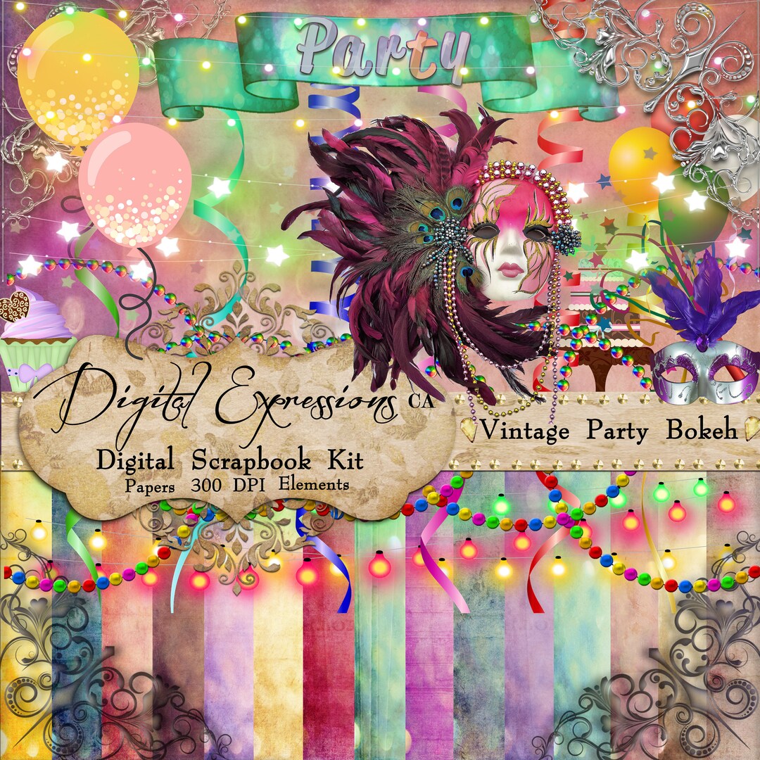 Scrapbook Kit, Digital Mardi Gras Scrapbooking Kit, Masquerade Party ...