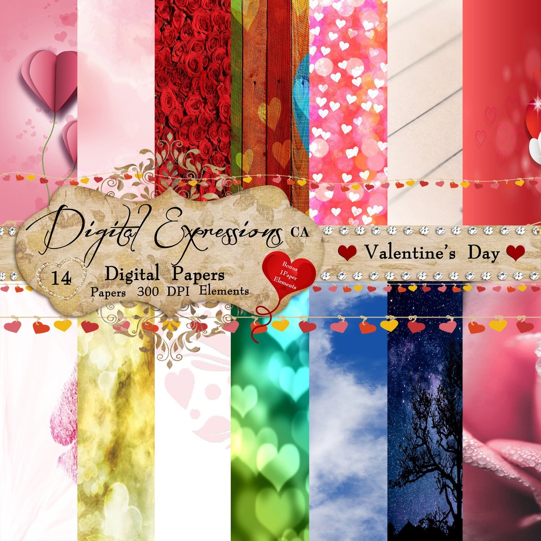 Scrapbook Kit, Digital Valentine Paper Pack, Valentines Elements Paper ...