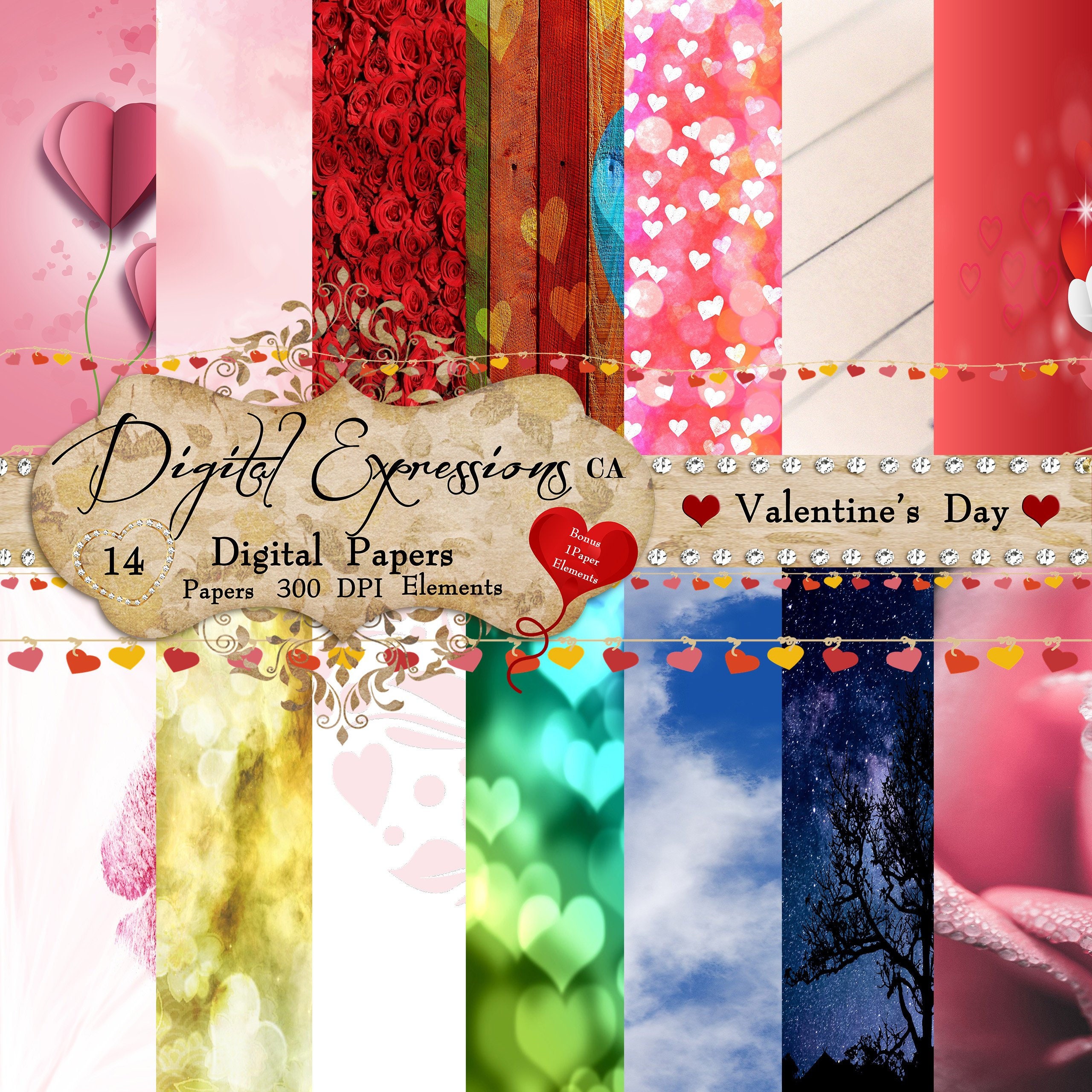 Scrapbook Kit Digital Valentine Paper Pack Valentines - Etsy