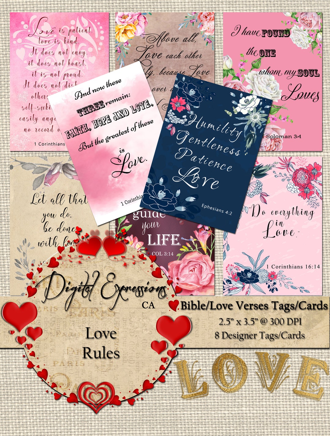 Inspirational BIBLE VERSES Greeting Cards, Printable LOVE Tags ...