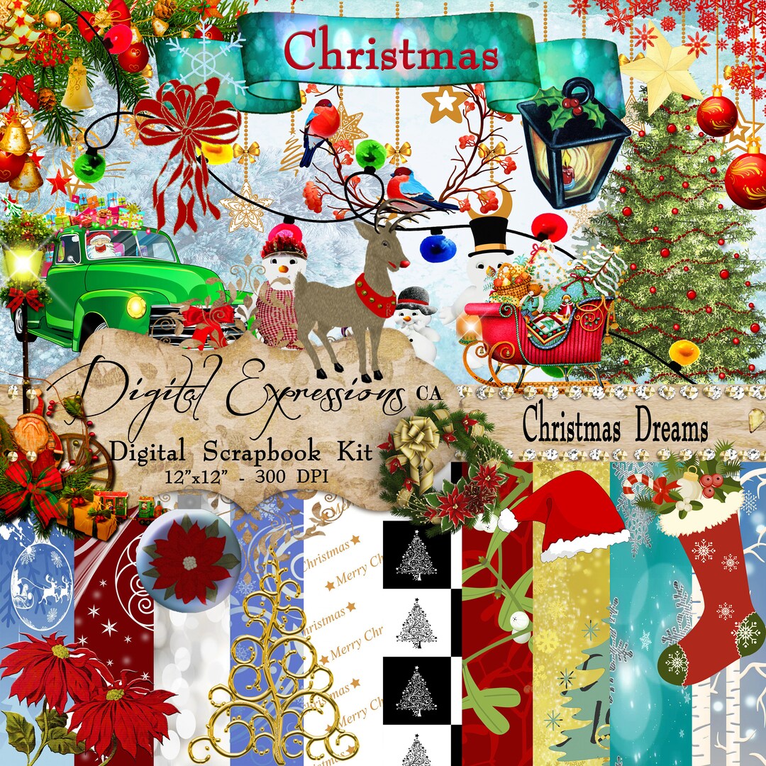 Scrapbook Kit, Digital CHRISTMAS Scrapbooking Kit, Christmas Prints ...
