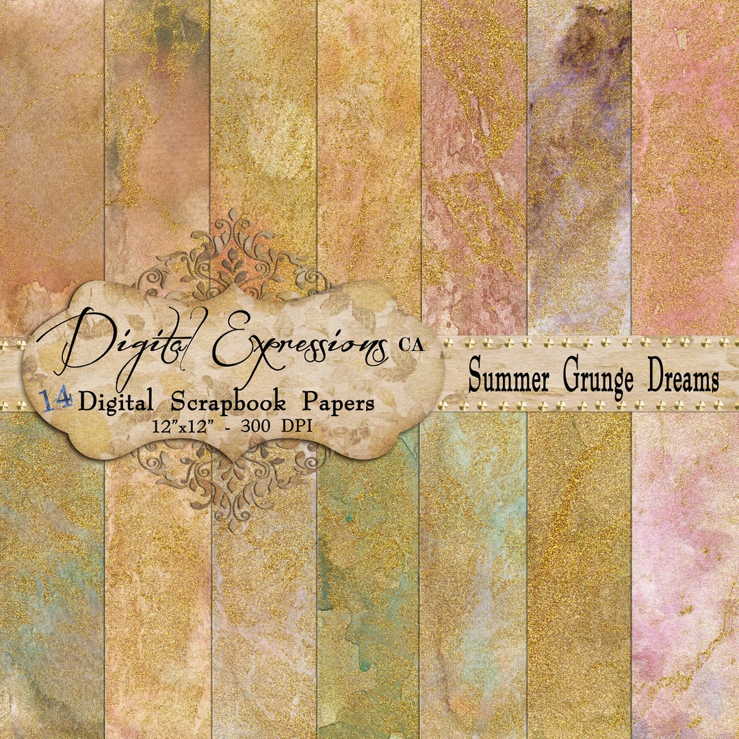 SHABBY CHIC Digital Paper, Grunge Paper, Gold Veined Grunge Dream ...