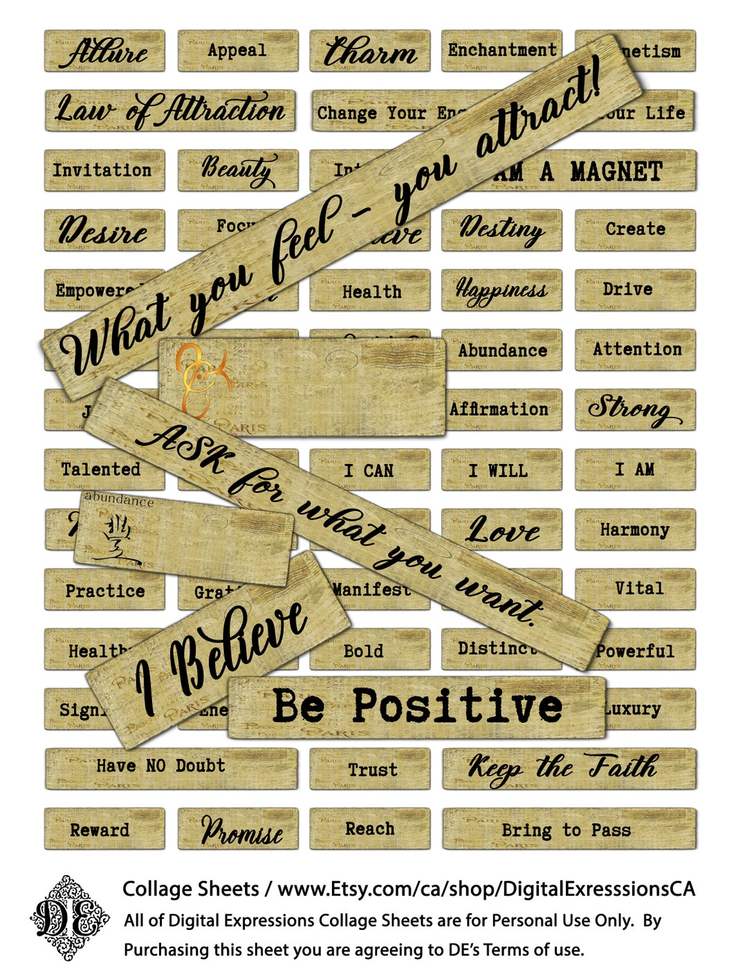 Inspirational Sayings Collage Sheet: Positive Affirmations, Junk ...