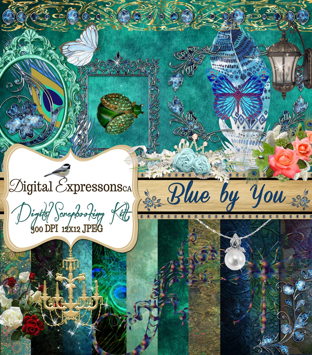 Scrapbook Kit, Digital Blue by You Scrapbooking Kit, Blue and Teal ...