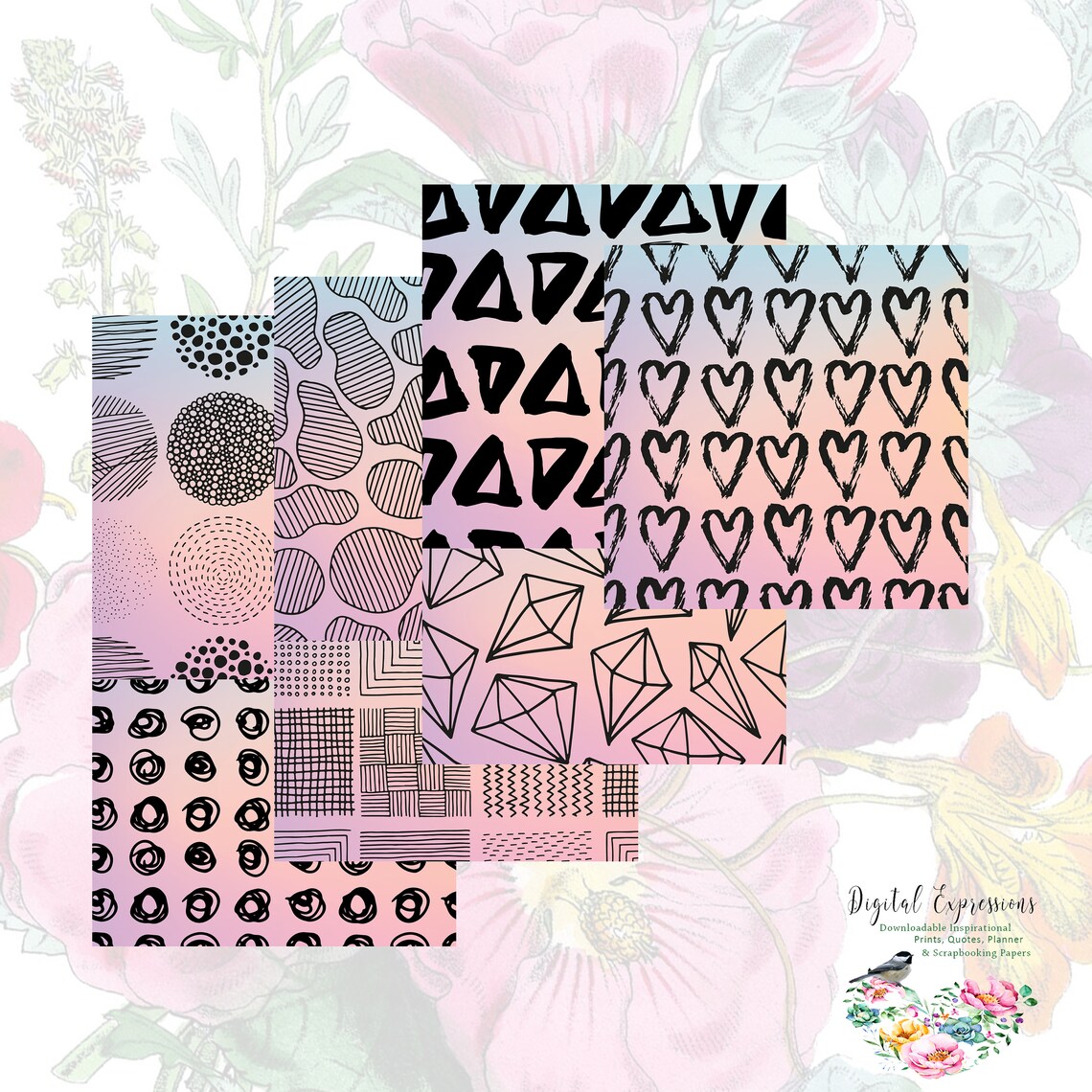 GEOMETRIC DIGITAL Paper Heart Paper Diamond Patterns | Etsy