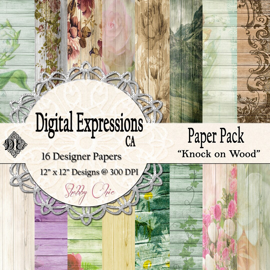 Shabby Chic Digital Paper, SHABBY CHIC Floral Distressed Wood Grunge ...