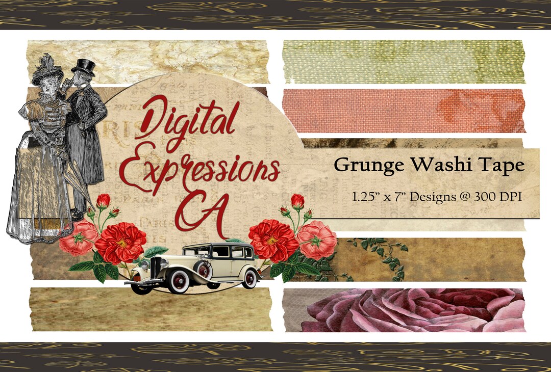 Digital Grunge Printable Washi Tape, Printable Scrapbooking ...