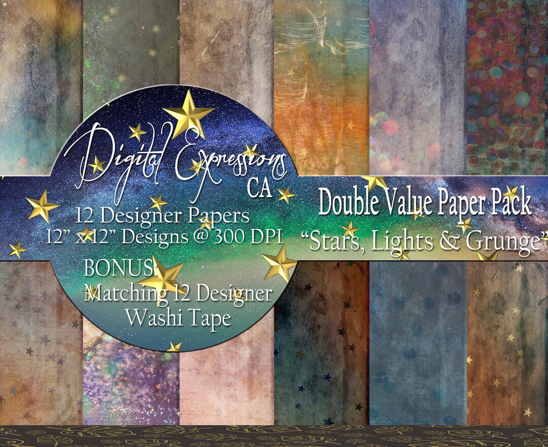Celestial Stars Digital Paper Pack: Grunge Scrapbooking Sheets (digital ...