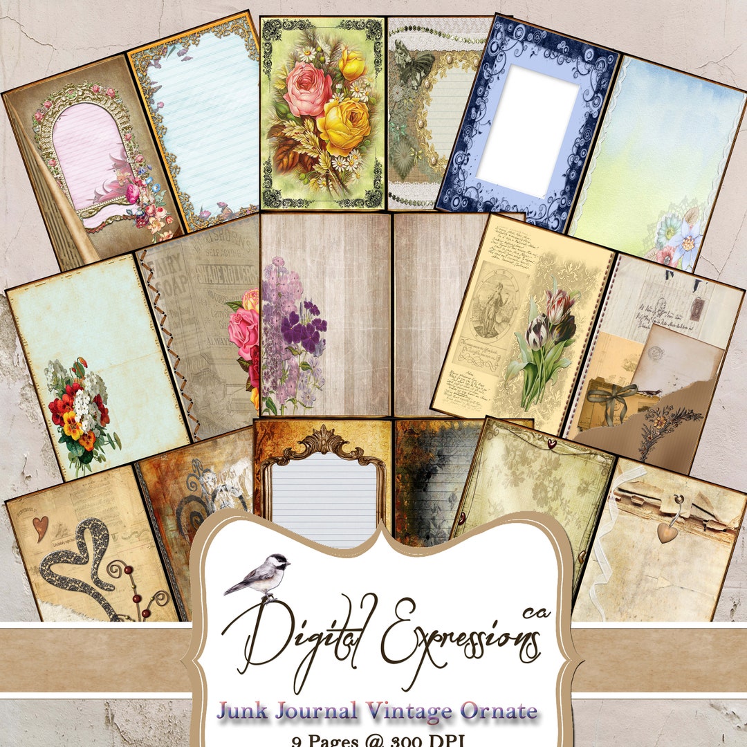 Vintage Ornate Junk Journal Kit, Ornate Journal Papers, Botanical ...