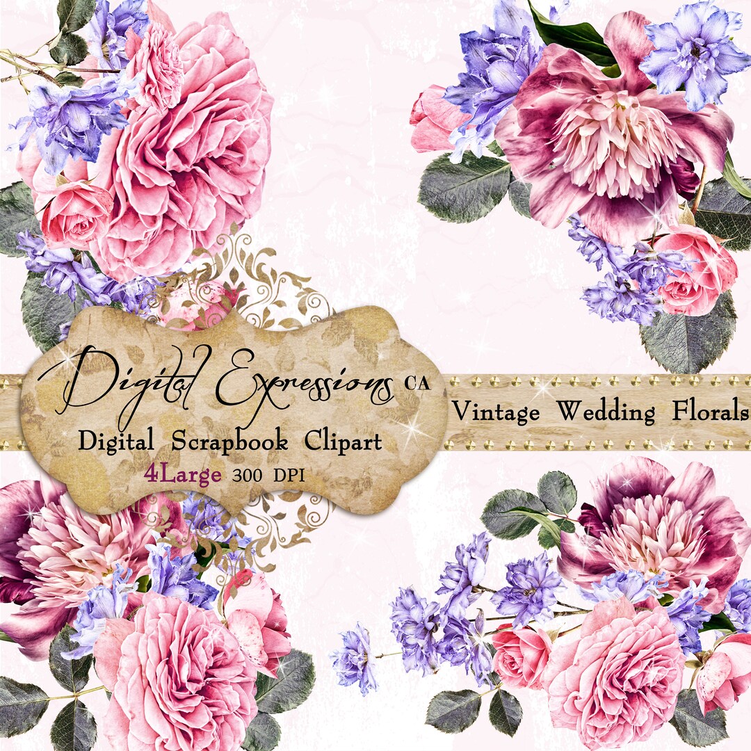 Pink Lavender Floral Clip Art: Wedding Invitation Embellishments ...