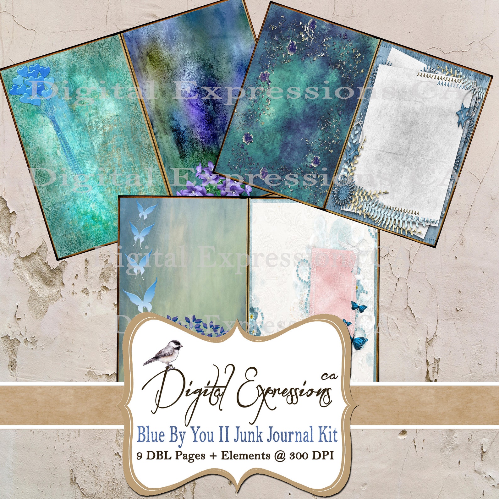 Turquoise Blue Junk Journal Kit, Printable Blue Scrapbook Pages, Shabby ...