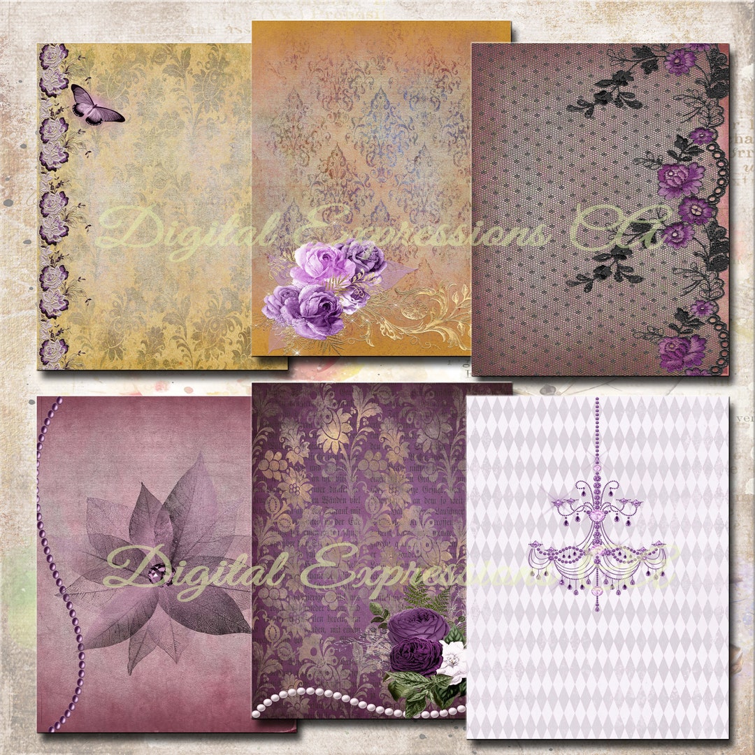Printable Junk Journal Kit, Lavender Gold Journal Papers, Grunge ...