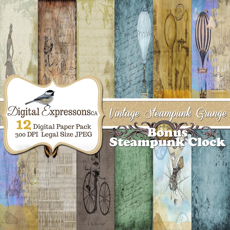 Vintage Digital Paper VINTAGE STEAMPUNK Grunge Papers | Etsy