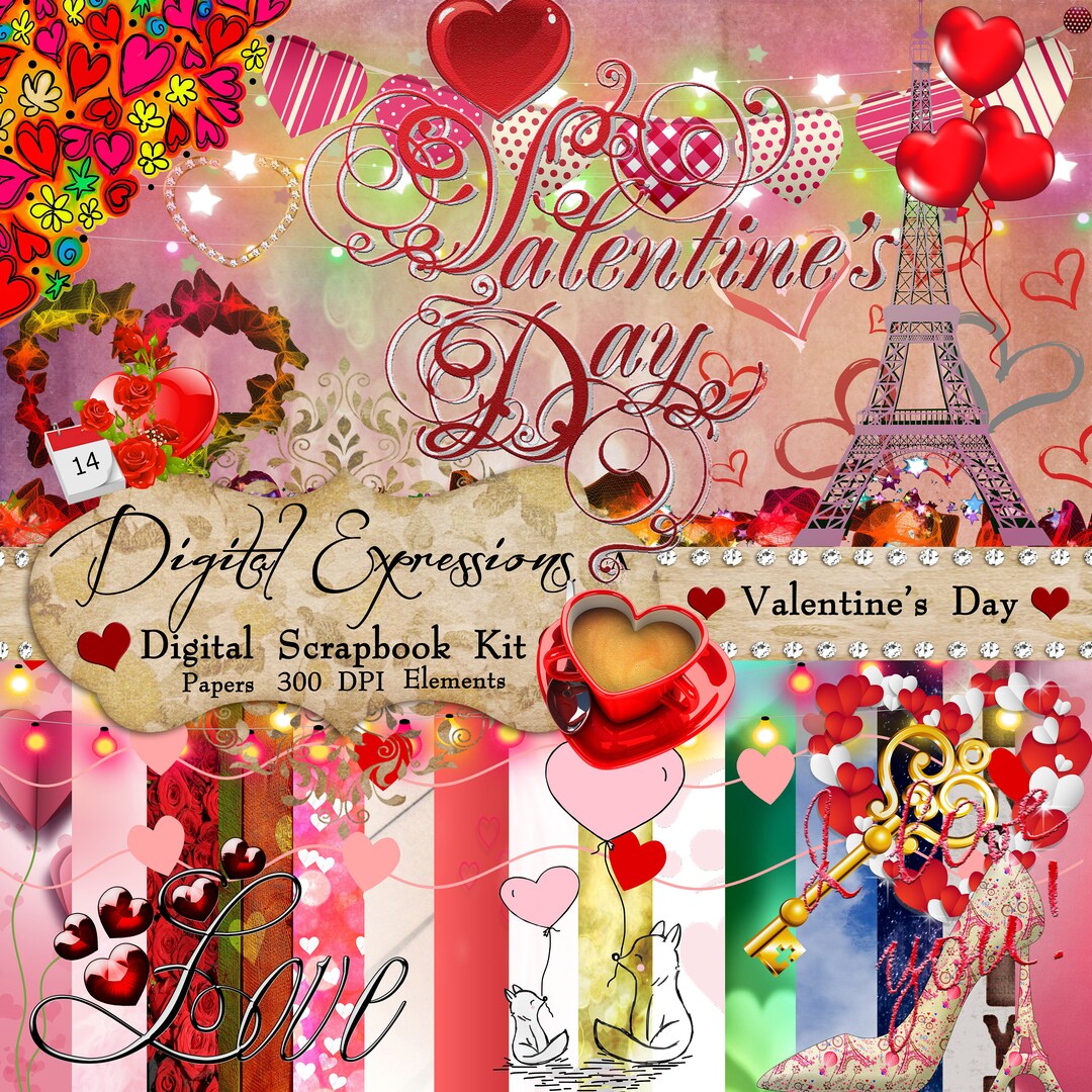 Scrapbook Kit, Digital Valentine Scrapbooking Kit, Valentines Paper ...