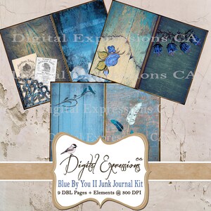 Turquoise Blue Junk Journal Kit, Printable Blue Scrapbook Pages, Shabby ...