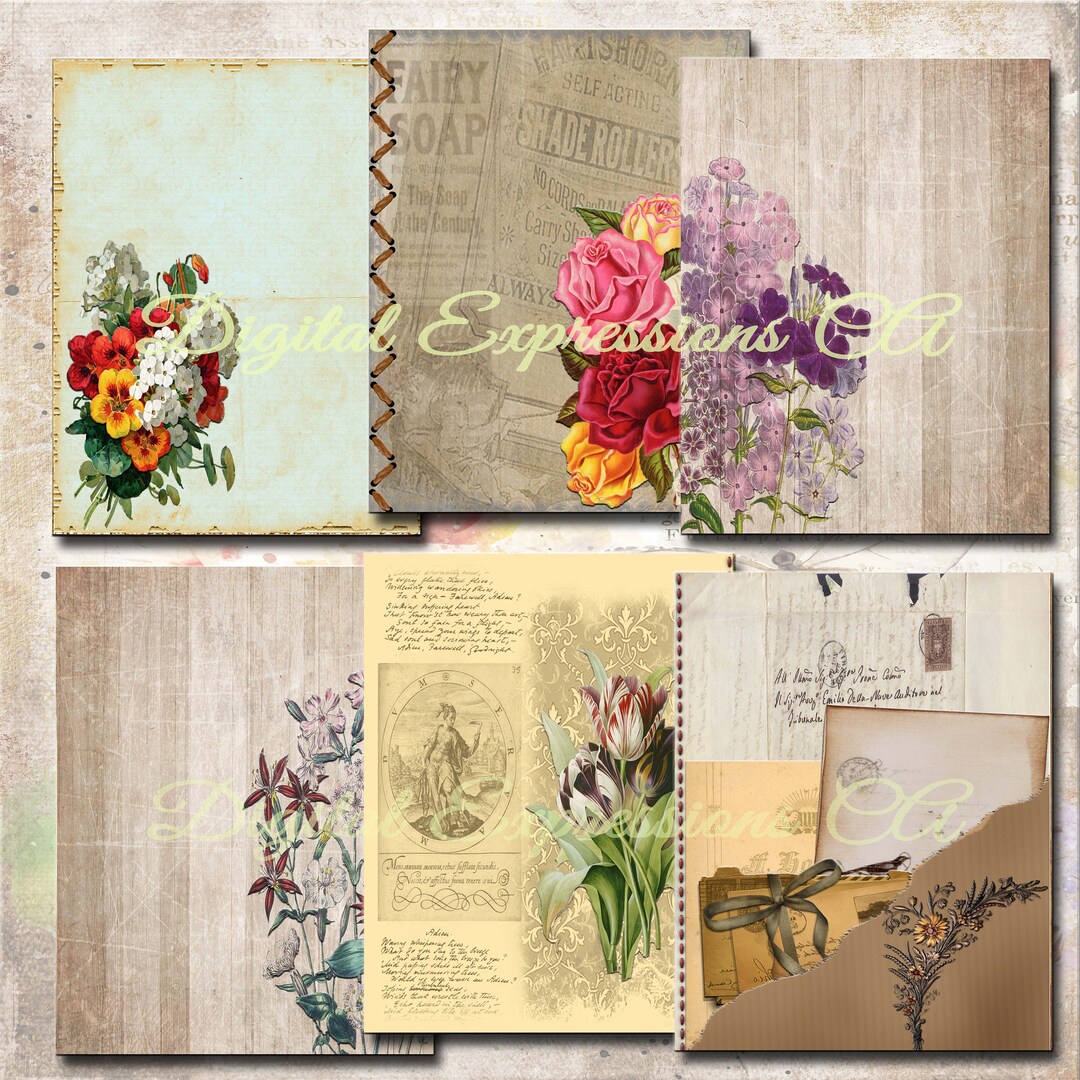 Printable Junk Journal Kit, Vintage Ornate Journal Papers, Botanical ...