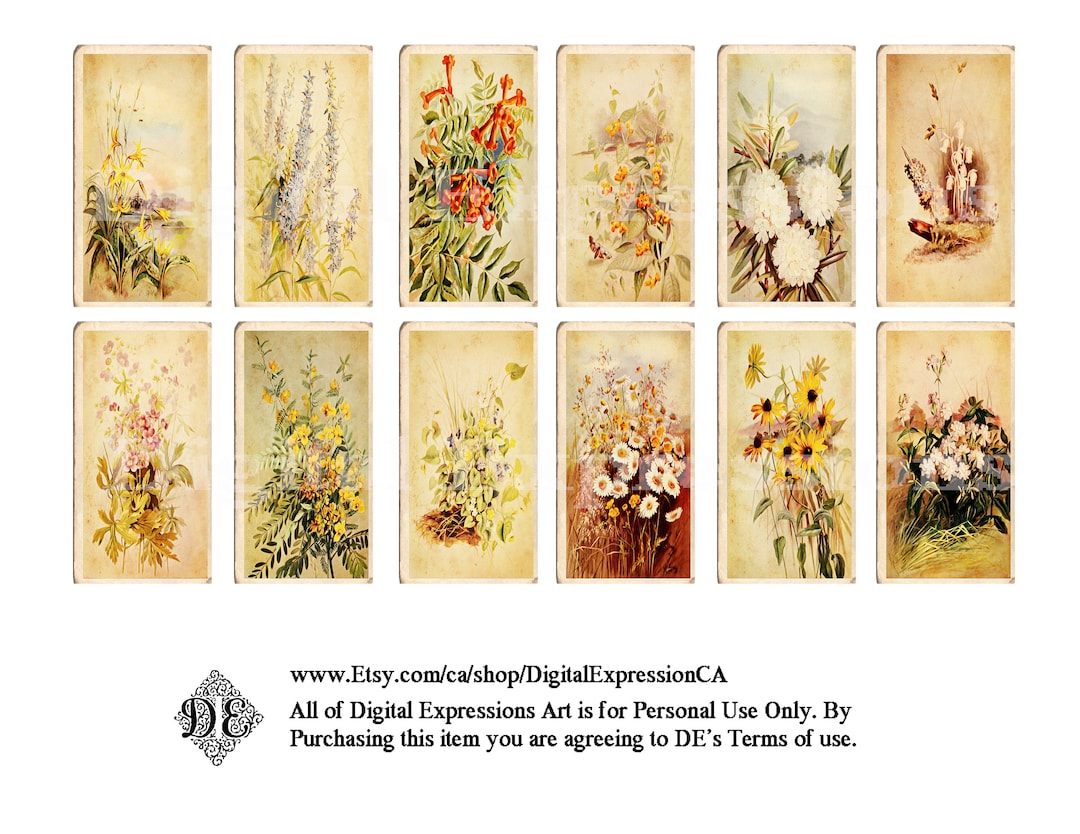 VINTAGE DIGITAL TEA Cards 3, Floral Vintage Faux Tea Cards, Junk ...