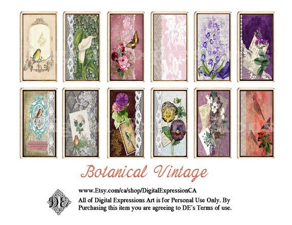 Tea Cards BOTANICAL VINTAGE Digital TEA Cards Floral | Etsy