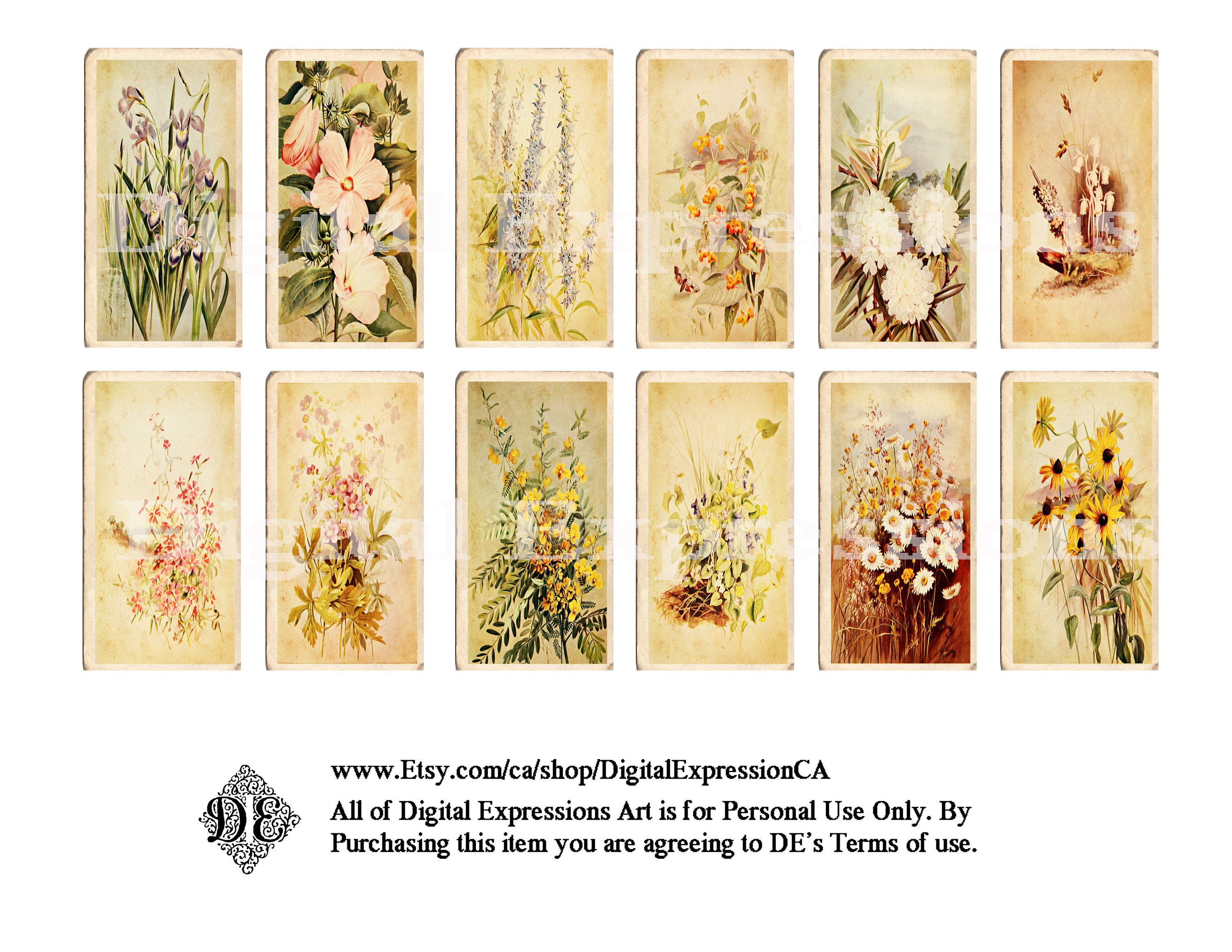 VINTAGE Ephemera Digital TEA Cards 3 Floral Botanical - Etsy UK