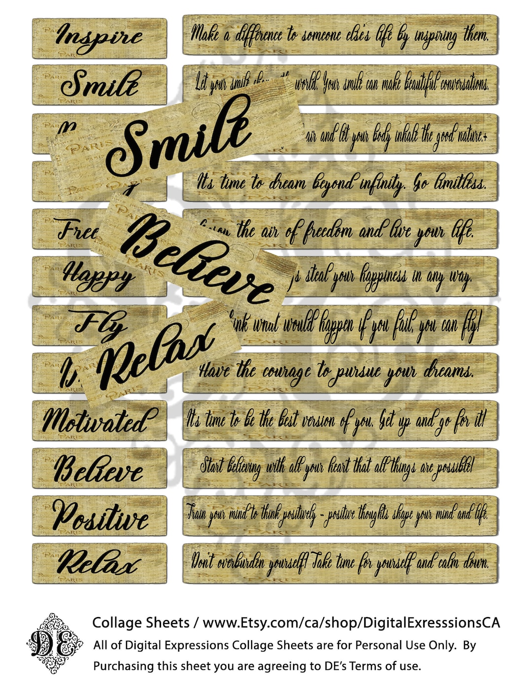 Inspirational Sayings Collage Sheet: Positive Affirmations (digital ...