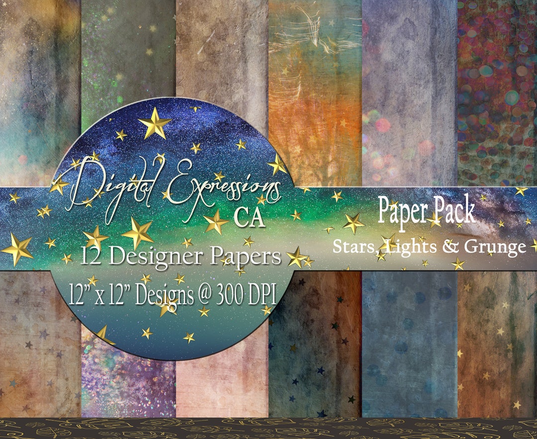 Grunge Digital Paper, STARRY LIGHTS Grunge Digital Paper, Paper Sheets ...