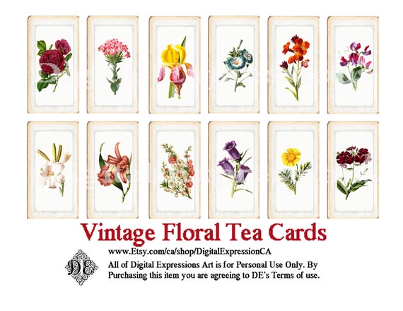 Tea Cards VINTAGE FLORAL Digital TEA Cards Faux Tea Cards | Etsy
