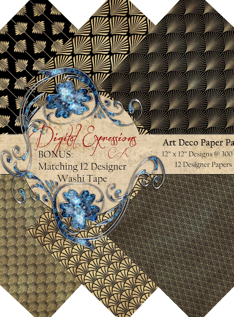 Art Deco Digital Paper Pack Gold Black Brown Pattern Paper - Etsy