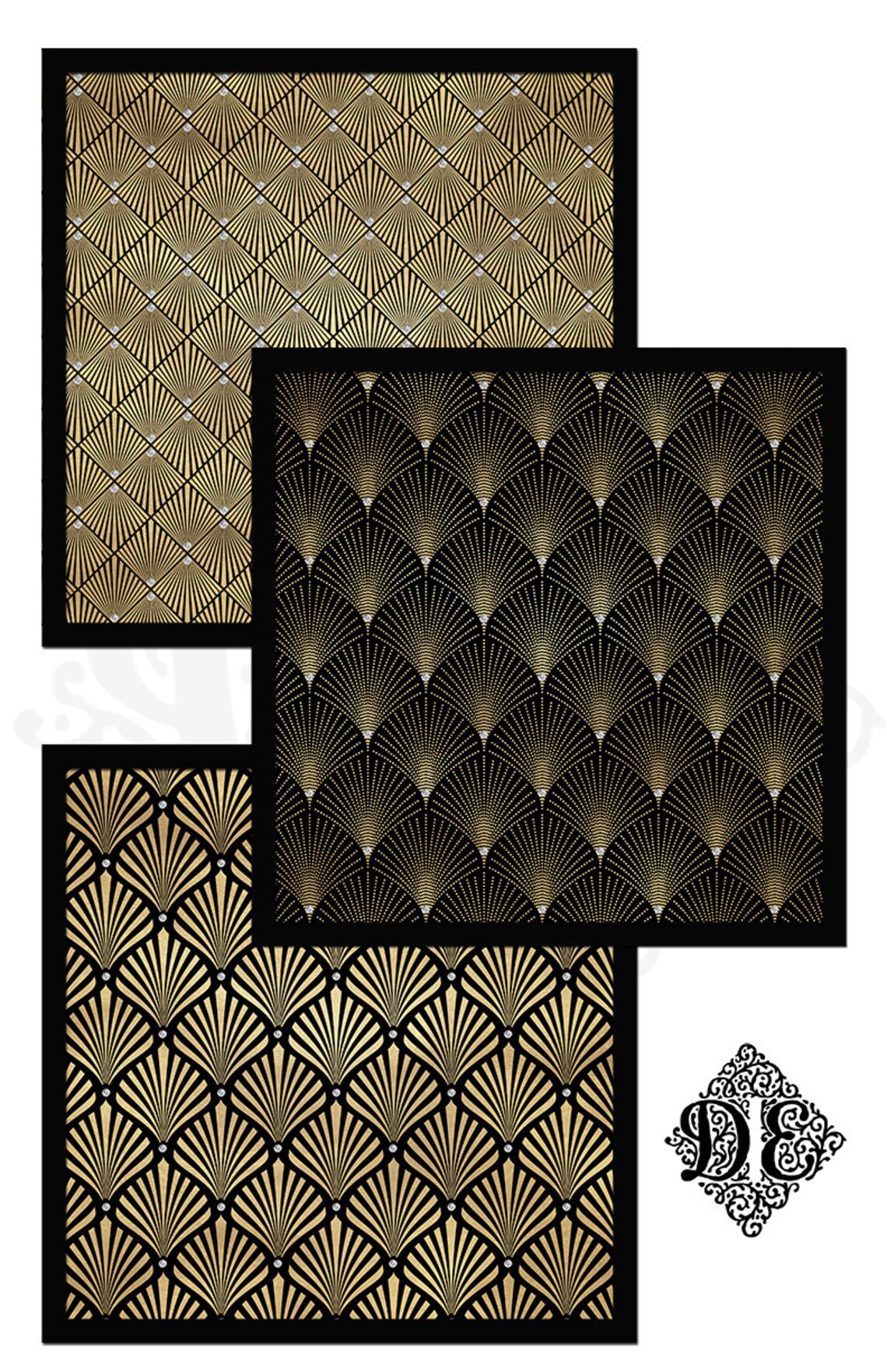 Art Deco Digital Paper ART DECO Paper Gemstones Diamond Gold - Etsy