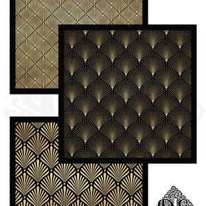 Art Deco Digital Paper, ART DECO Paper, Gemstones Diamond Gold Black ...