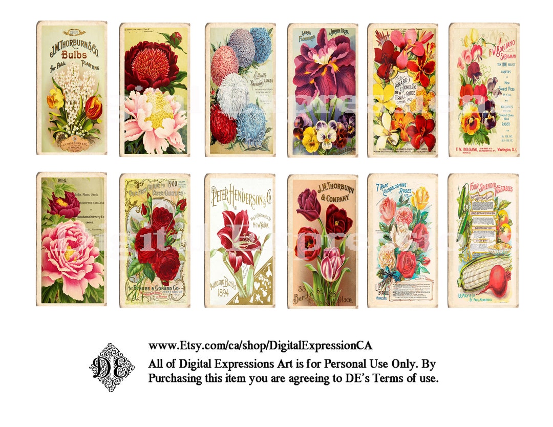VINTAGE DIGITAL Flower Seed Packet TEA Cards, Floral Vintage Faux Tea ...