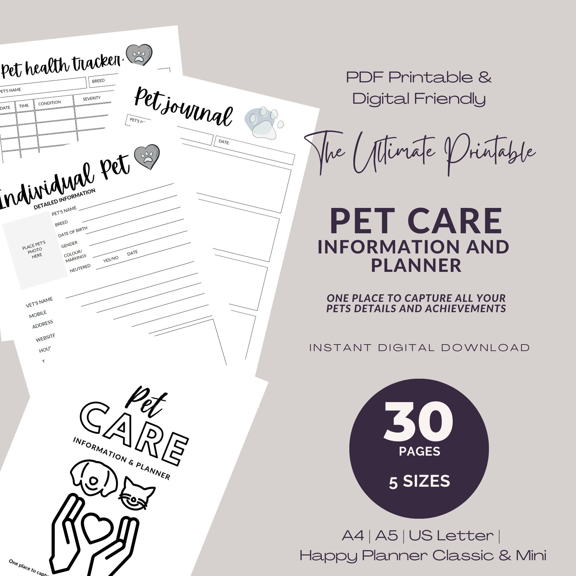 Printable Pet Planner, Fillable Pet Planner, Pet Care Planner, Pet ...