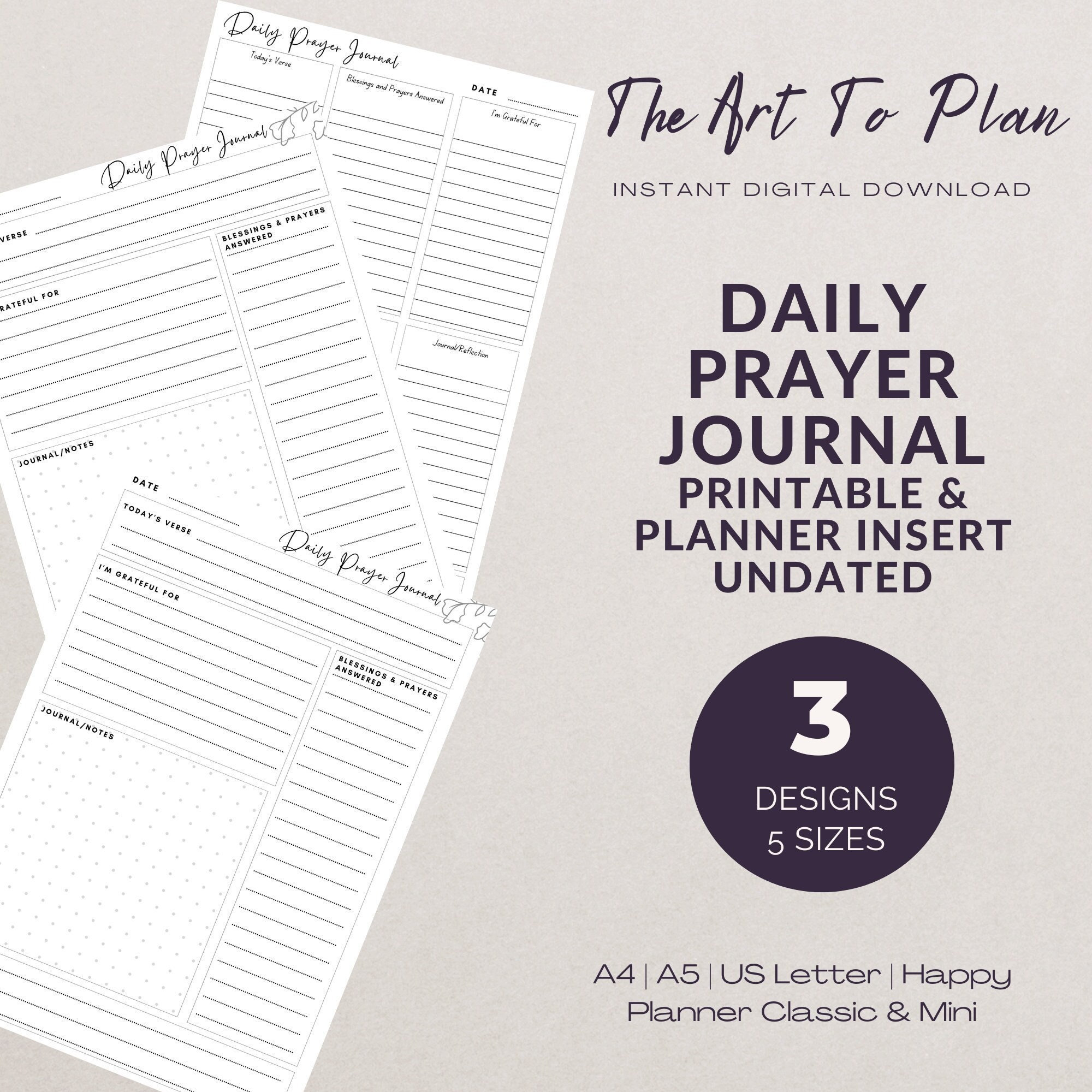 Daily Prayer Journal Printable Planner Insert A4 A5 US Letter Happy ...
