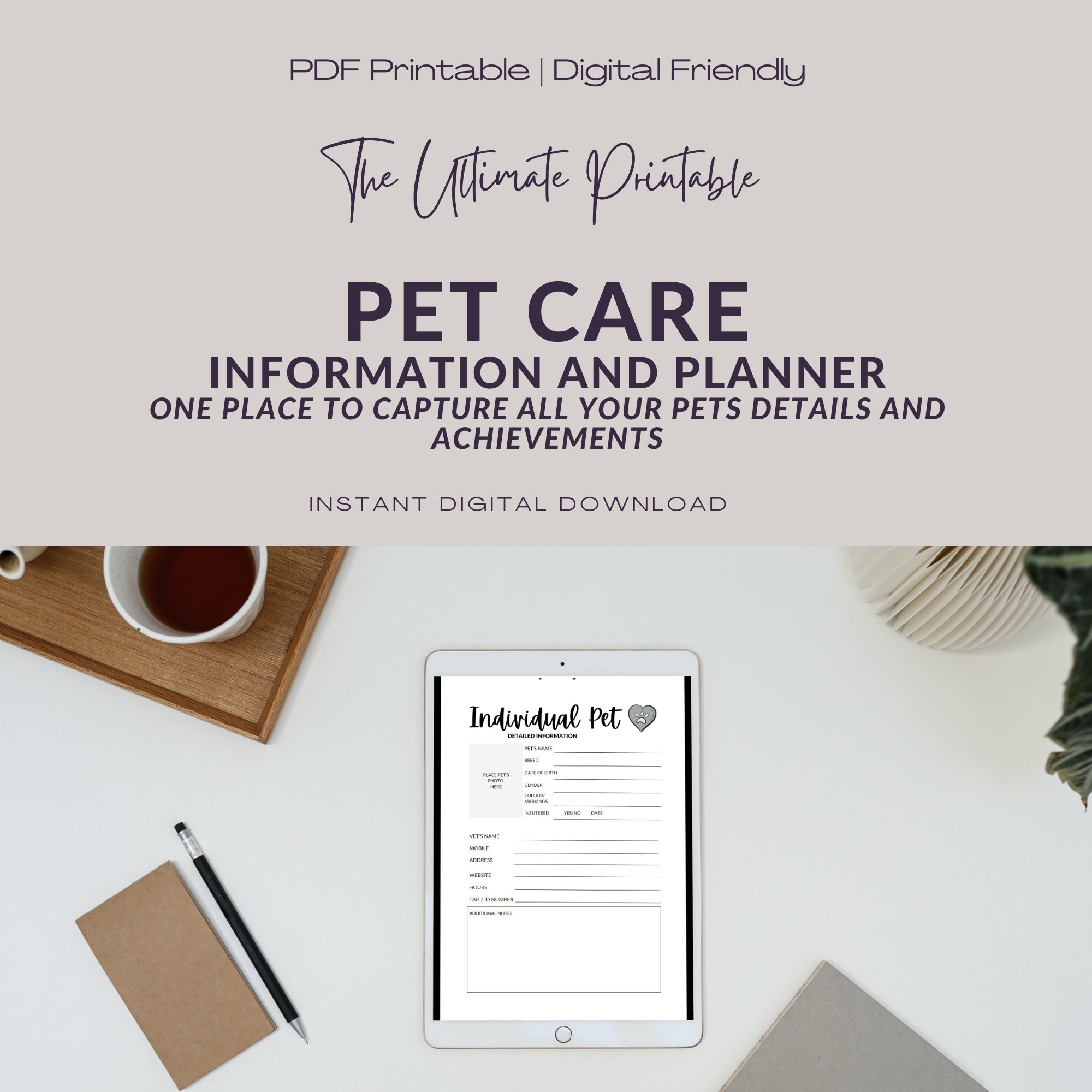 Printable Pet Planner, Fillable Pet Planner, Pet Care Planner, Pet ...