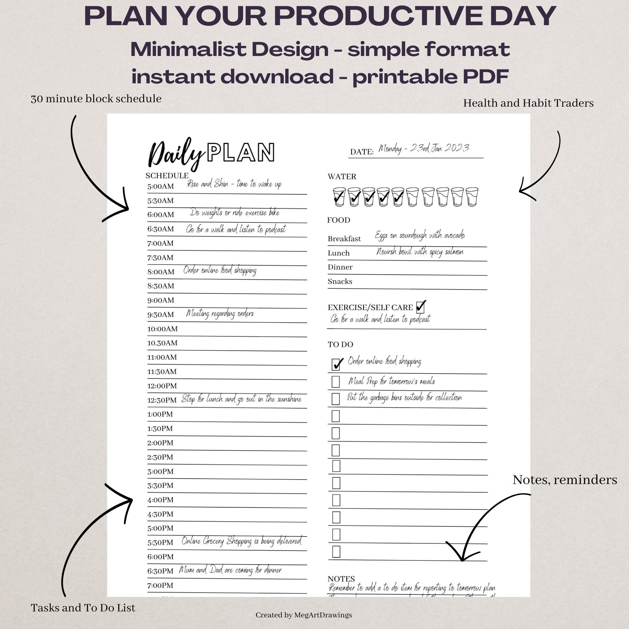 Minimalist Daily Planner Printable, Daily to Do List for Work/home ...