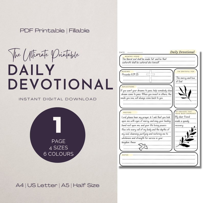 Printable Daily Devotional Planner, Instant Download, Digital Bible ...
