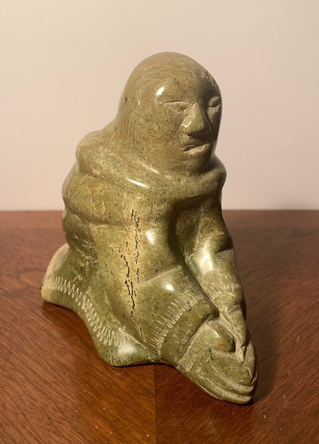 INUIT Serpentine Stone Art Carving, INUK, Signed in Syllabics, 5"x4"x 2 ...