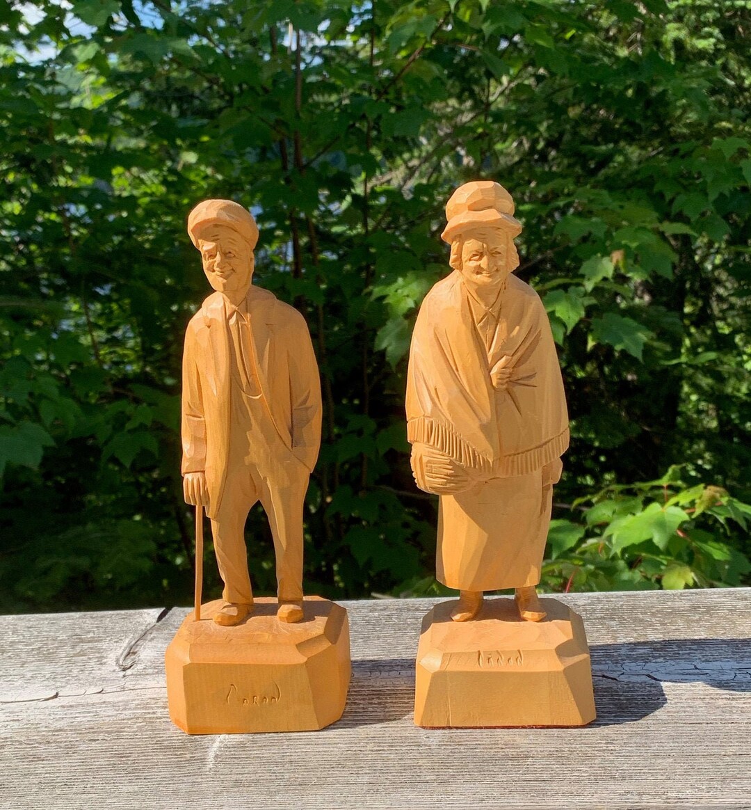 Vintage P.E. Caron Quebec Folk Art Carving: Signed Man and Woman, 10 ...