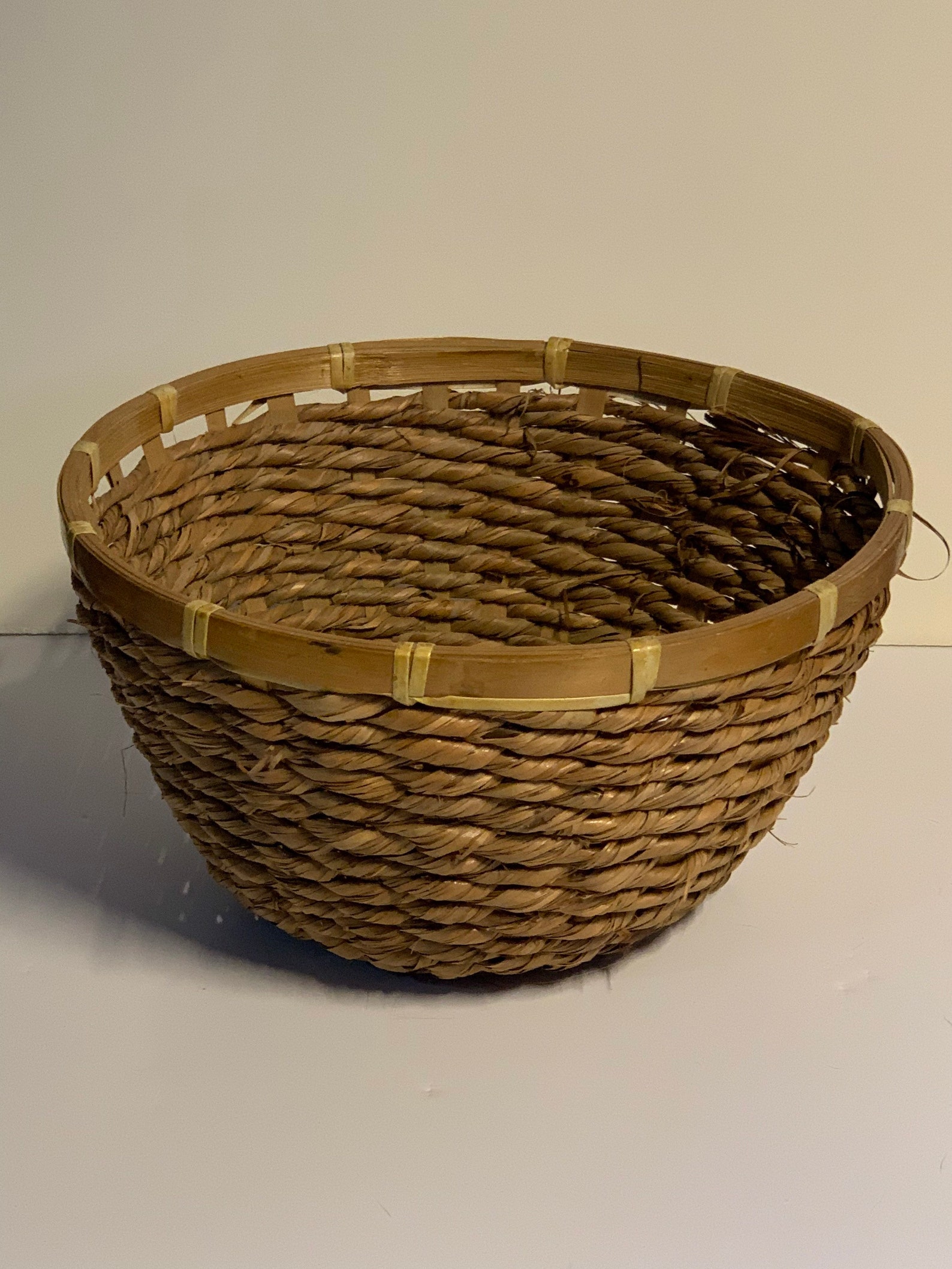 Basket Vintage Hand Woven Reed With Wood 12x8 Inch - Etsy