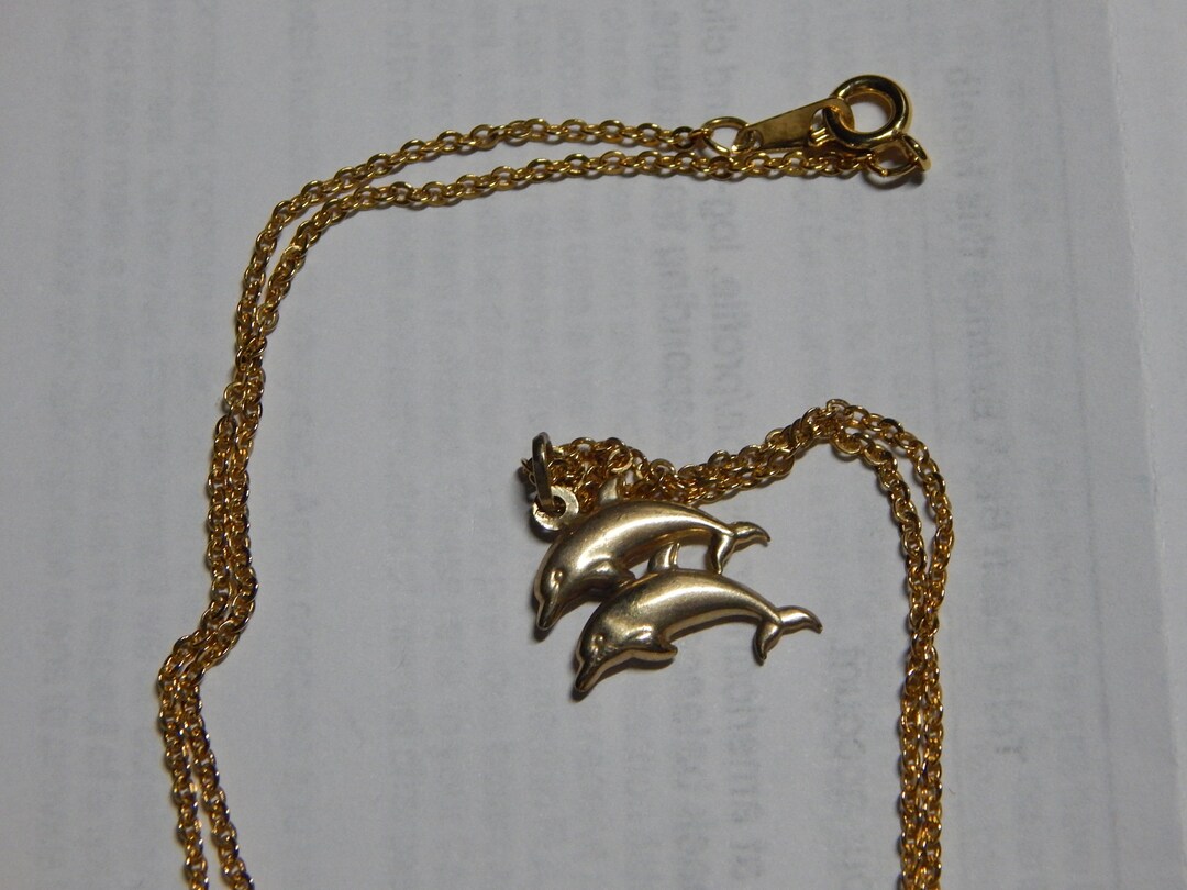 Necklace 14k Gold Jumping Dolphins Charm on 14K Gold Chain - Etsy