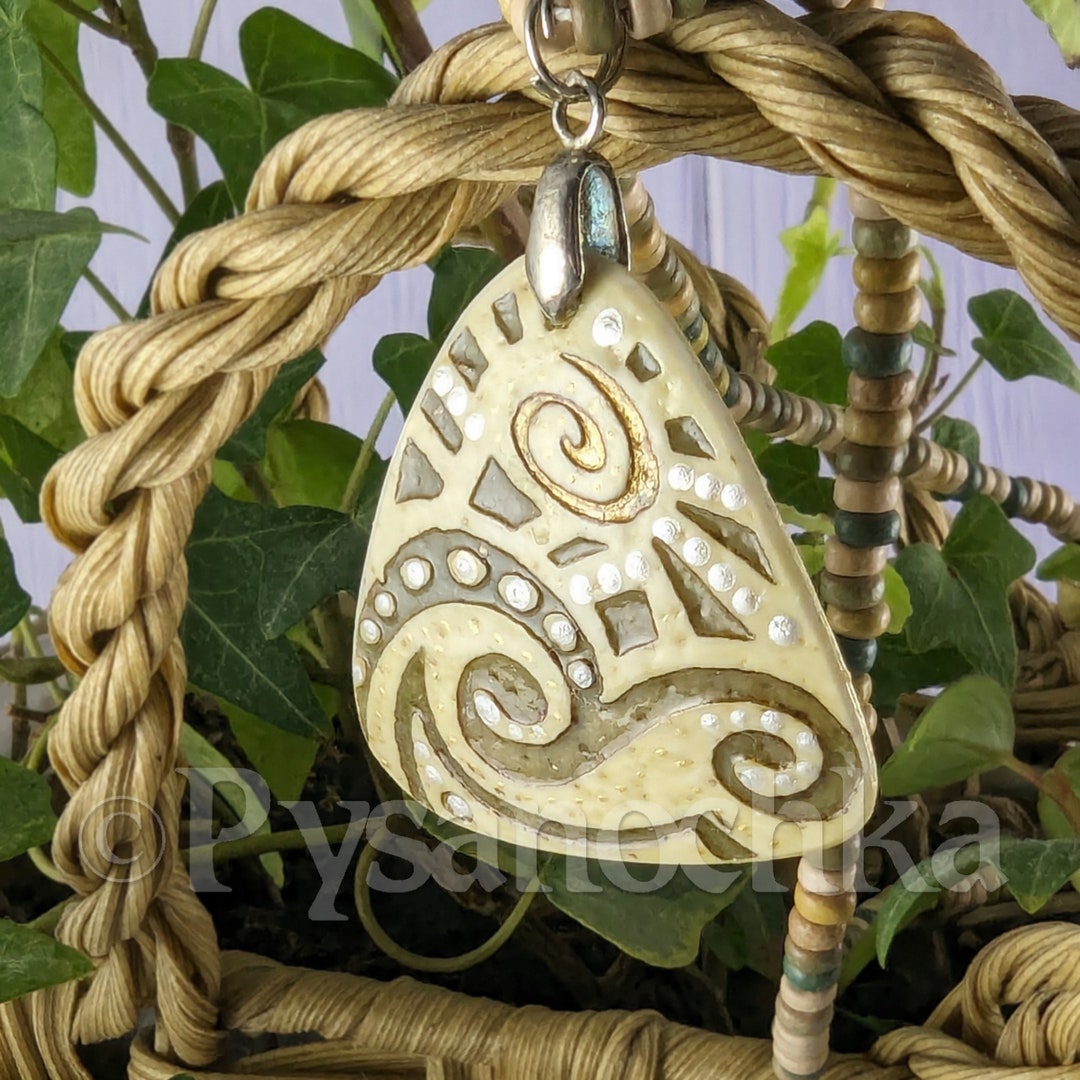 Pysanka Pendant Ostrich Shell Easter Egg Style on a Ceramic Necklace ...