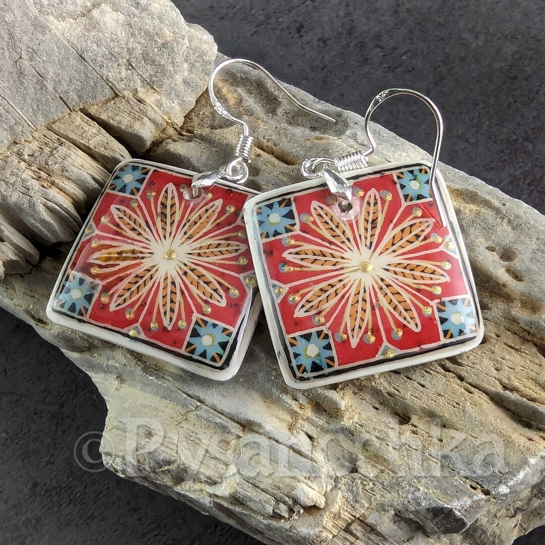 Handcrafted Pysanka Style Earrings on Ostrich Shell Traditional ...