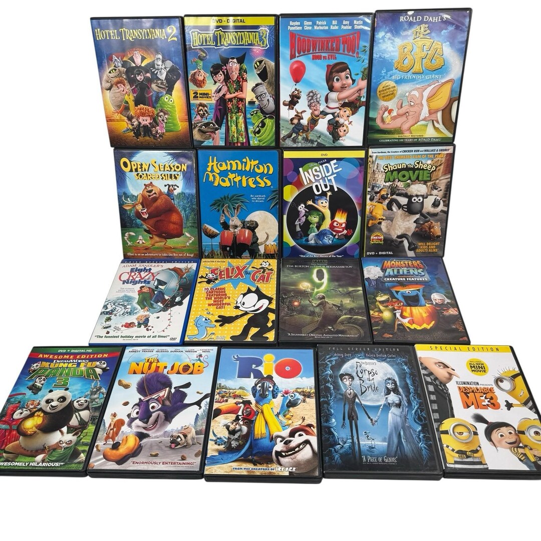 17 Animated Movie Dvds Lot Inside Out, Rio, Hotel Transylvania 2+3, “9 ...